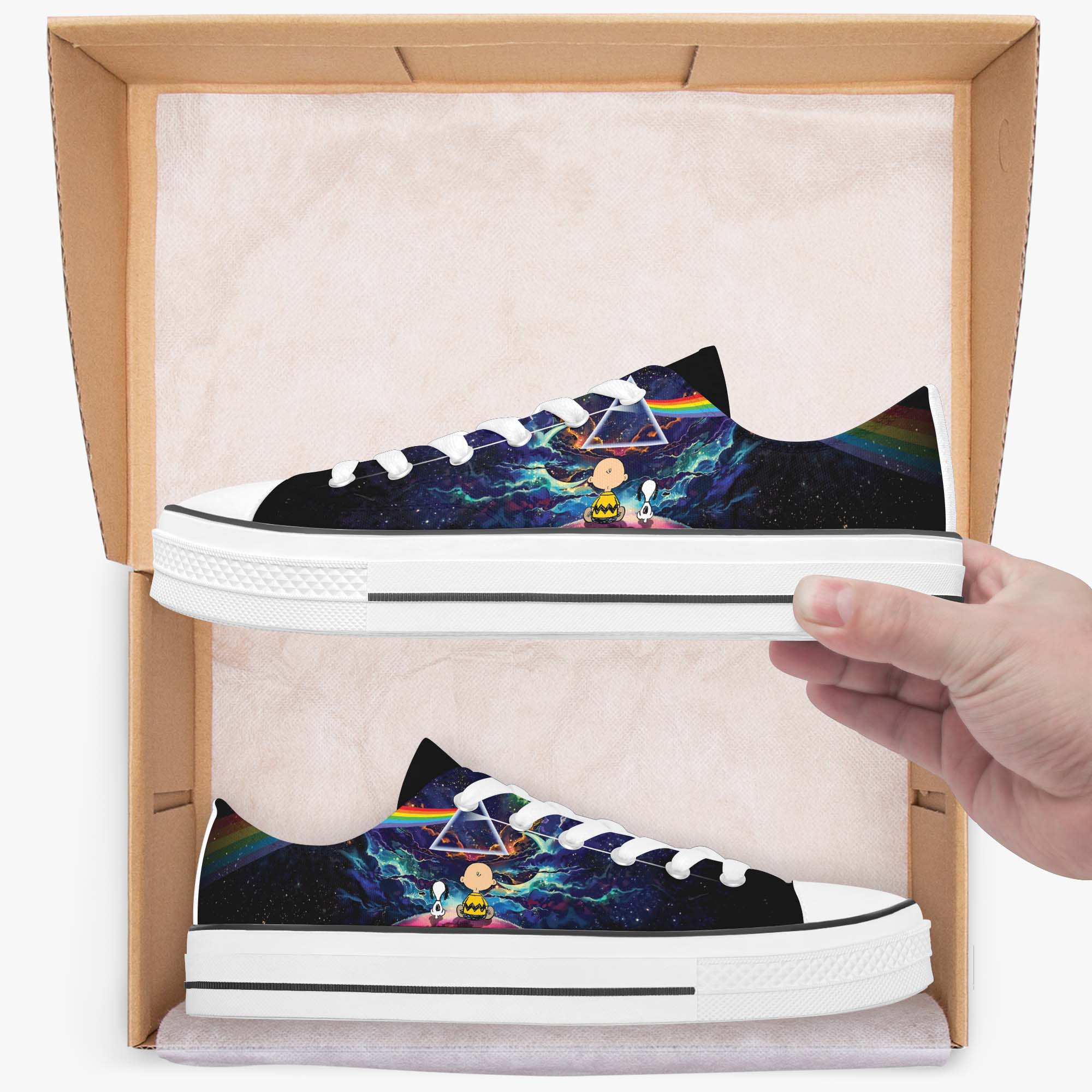 Snoopy Charlie Brown Watching DSOTM Eclipse - Pink Floyd Canvas Shoes ...